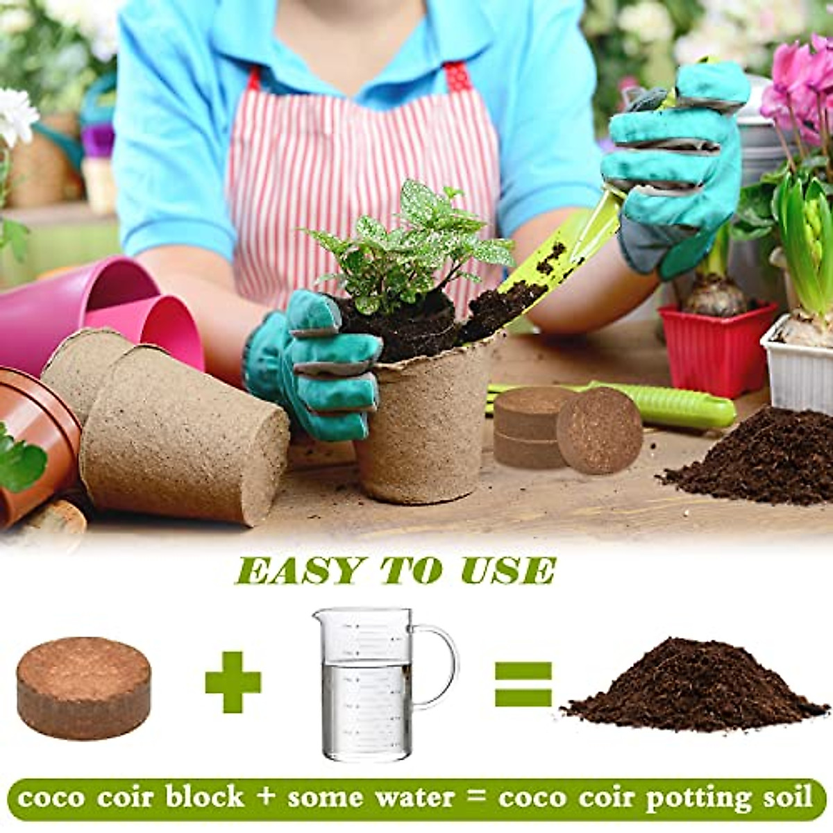 ZeeDix 50pcs (30mm) Coco Coir Pellets Organic Potting Soil for Planting Compressed Coco Coir Soil Coconut Soil Seed Starters for Indoors or Outdoors Bonsai Herbs Plants Flowers and Vegetables