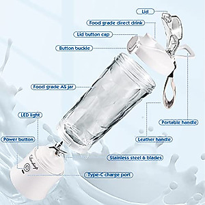 Portable Blender,22 Oz Mini Blender for Shakes and Smoothies,Personal Blender with Rechargeable USB,Fruit,Smoothie,Baby Food Mixing Machine Blender With 6 Blades,for Home,Kitchen,Travel,Sports