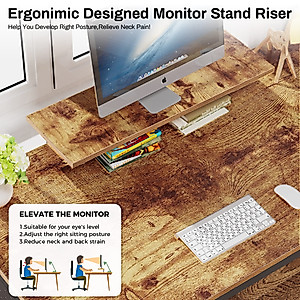 DESIGNA 55 Inch Home Office Computer Desk with Monitor Stand Storage Shelves, Study Writing Moder PC Computer Gaming Desk Large Workstation with 2 Hooks & Storage Bag, Reclaimed Wood/Black