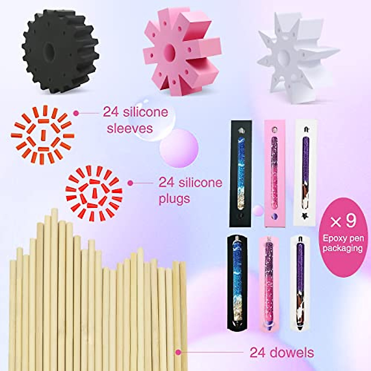 Epoxy Pen Turner Attachment and 9 Pcs Epoxy Pen Packaging kit, Epoxy Pen Adapter for Holding Pens on Cup Tumbler Turners, Glitter Pen Box for Giving The Pen as a Gift (White, Black, Pink)