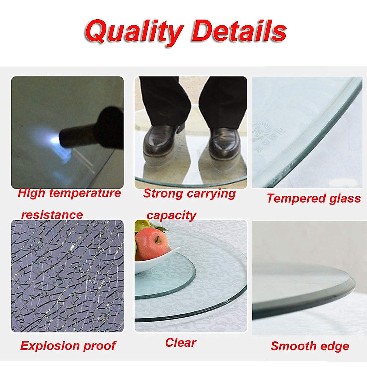 90cm/35inch Rotating Turntable Lazy Susan for Kitchen Dining Table Tabletop, 9mm Thick Round Clear Glass Rotating Tray Serving Plate, Explosion-Proof Tempered Glass