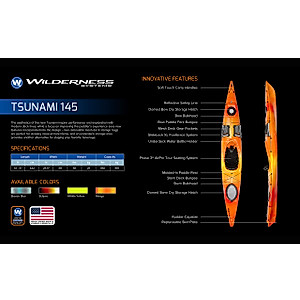 Wilderness Systems Tsunami 145 | Sit Inside Touring Kayak | Kayak with Rudder | 14' 6" | Breeze Blue