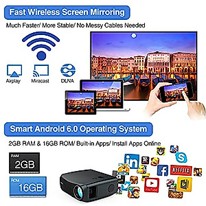 True 1080P 4K Android Projector WiFi 5G/2.4G, 8000Lumens FHD 1080P Bluetooth Projectors with Apps 10000:1 High Contrast Home Theater Smart TV Projector Airplay Wireless Sync HDMI Support