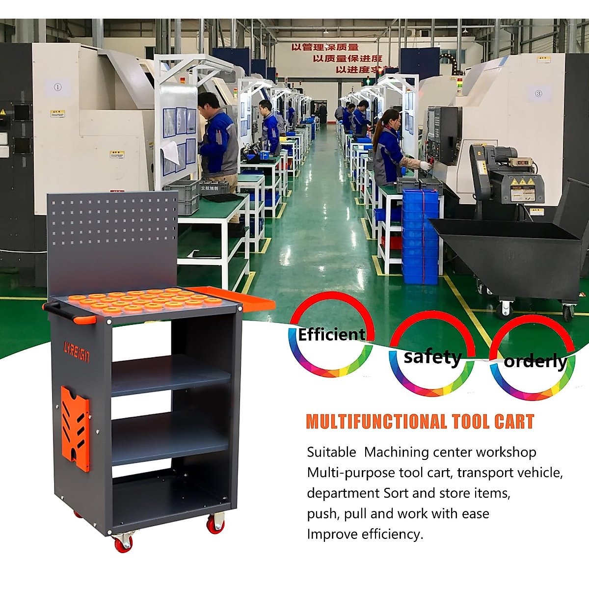 LYREIGN CNC Machine Tools Trolley for Storehouse Factory Garage, CNC Tool Milling Cutter Transfer Cart, Utility Carts Tool Organizers Storage Rack