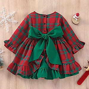 Toddler Girls Christmas Dress Long Sleeve Plaid Prints Princess Dress Xmas Party Ruffles Dresses Clothes(Red,12-18 Months)