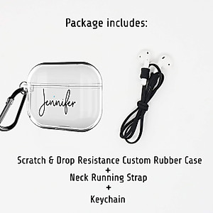 MARBLEFY Personalized AirPod 3 Case with Keychain Running Strap, Customized with Name on Clear AirPods 3rd Generation Case Cover Set, Great Cute Gift for women and girls
