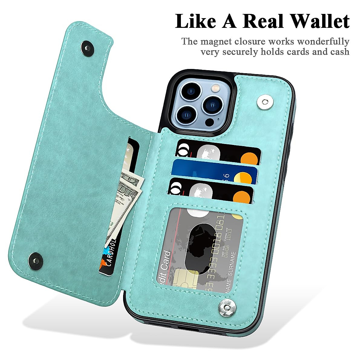 MMHUO for iPhone 15 Pro Max Case with Card Holder, Flower Magnetic Back Flip Case for iPhone 15 Pro Max Wallet Case for Women, Protective Case Phone Case for iPhone 15 Pro Max,Mint