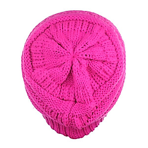 C.C Trendy Warm Chunky Soft Stretch Cable Knit Beanie Skully, Neon Pink