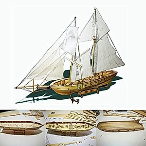 Gigicloud DIY Hobby Wooden Ship, 1:100 Scale Wooden Wood Sailboat Ship Kits Home DIY Model Home Decoration Boat Gift Toy Assembly Model Boat Kits Sailing Boat Kit Decor Toy Gift for Kids