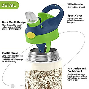 xigua West Cow Boy Kids Water Bottle,Vacuum Insulated Bottles with Straw Lid,Leakproof Stainless Steel Thermos Bottles for Girls and Boys