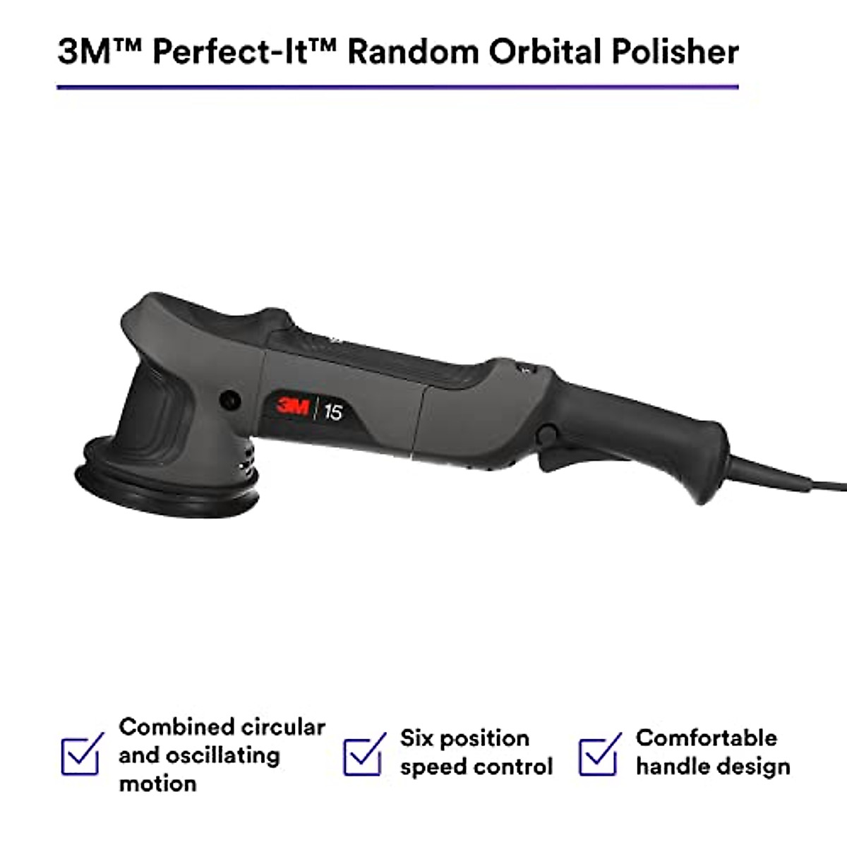 3M Perfect-It Random Orbital Polisher, 34100, 15mm, 120V/60Hz, Variable Speed Control for Automotive Refinishing, Refining, Polishing