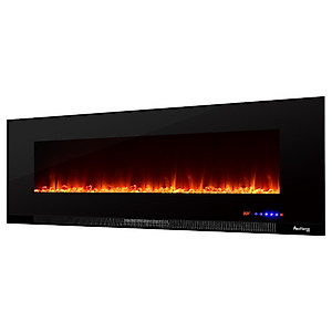 e-Flame USA Livingston 60-inch Wall Mount LED 3-D Electric Fireplace Stove with Timer and Remote - 3-D Log and Fire Effect