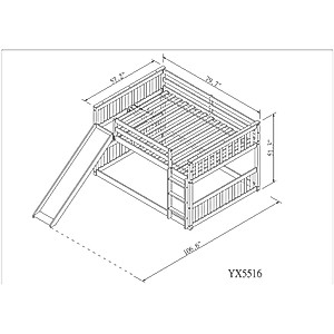 Bellemave Full Over Full Low Bunk Bed with Slide Wood Floor Bunk Beds with Ladder for Kids Boys Girls Teens, White