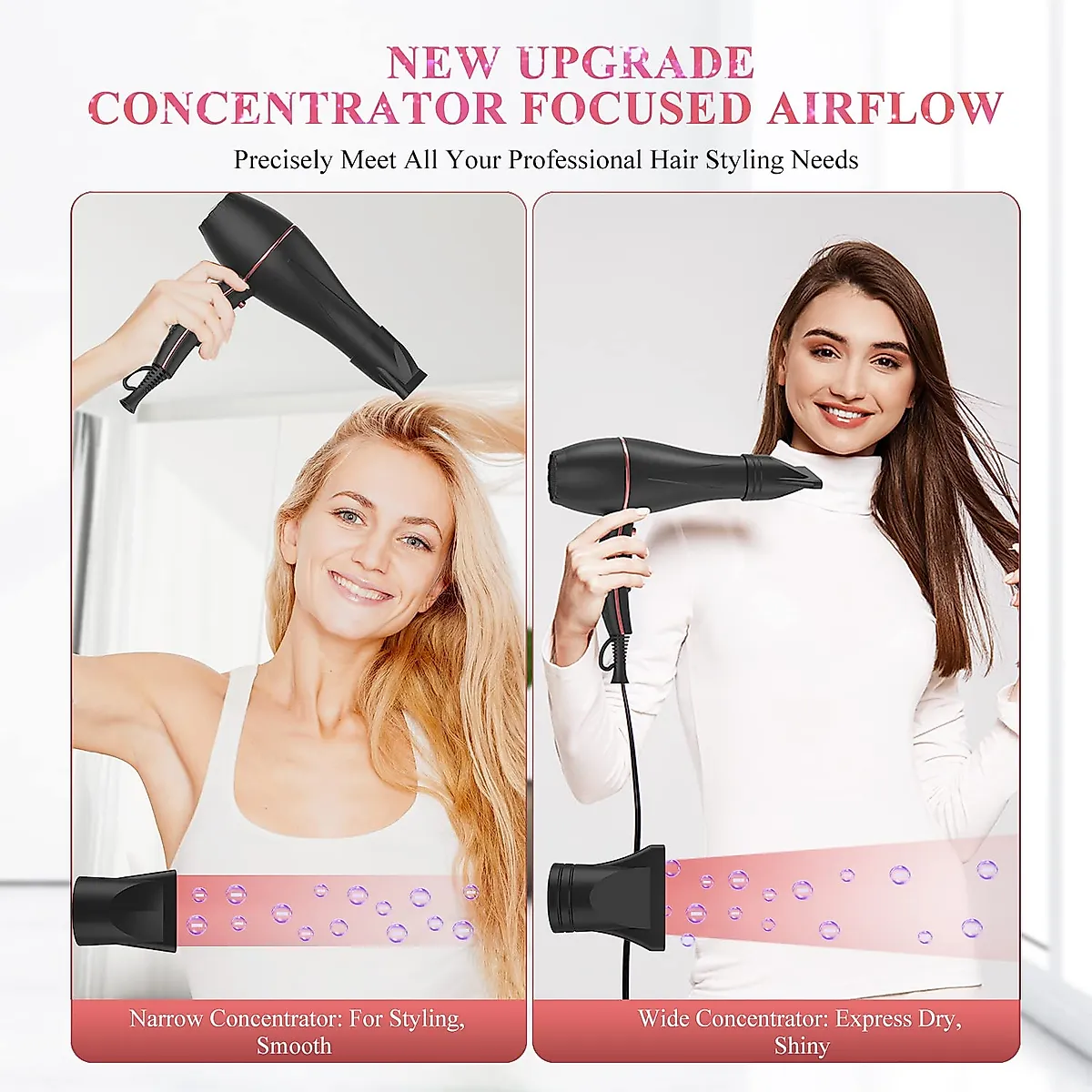 WADODO Ionic Hair Dryer, 2200W Professional Blow Dryer Fast Drying Travel AC Motor Constant Temperature Low Noise Ion Dryers Curly Care Hairdryer Blowdryer for Women Men