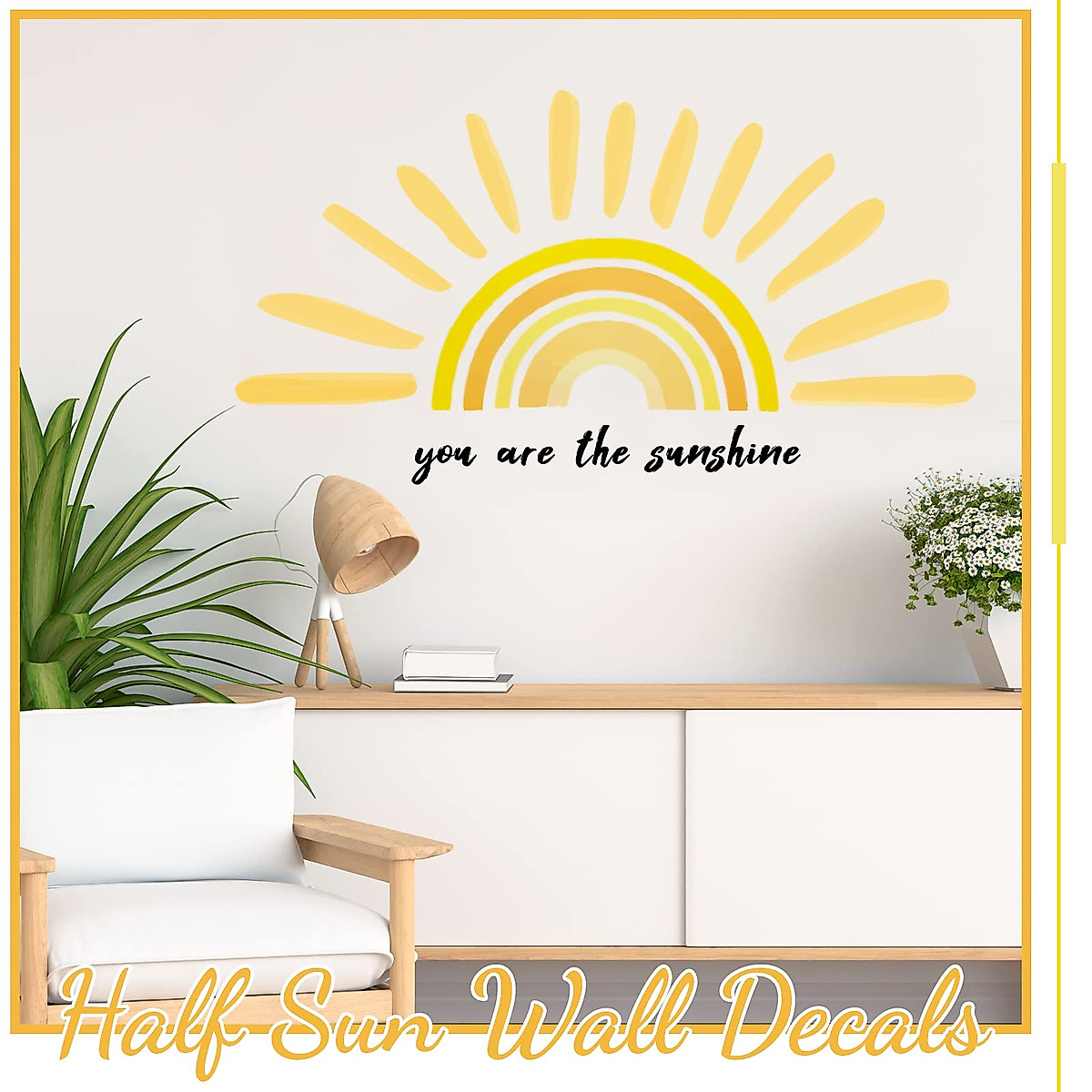 Boho Sun Wall Decals You are The Sunshine Wall Stickers Rainbow Wall Decals Large Half Sun Wall Decor Decals for Nursery Bedroom Classroom Wall Stickers Murals Decorations