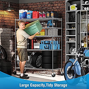 Raynesys Wire Shelving with Wheels, 3000Lbs Heavy Duty NSF-Certified Metal Storage Shelf, Commercial-Grade Adjustable Utility Rack with Shelf Liners Set of 5, 5-Tier 60x24x72 in, Chrome