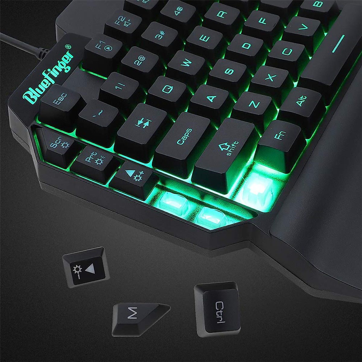 One Hand RGB Gaming Keyboard and Backlit Mouse and Gaming Headset with Microphone,USB Wired Rainbow Single Hand Mechanical Feeling Keyboard with Wrist Rest Support, Gaming Keyboard Set for Game