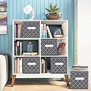 FabTotes Storage Bins 6 Pack Collapsible Storage Cubes, 11"x10.5"x10.5" Large Toy Book Organizer Boxes with Handles and Label Card & Label Holder, Baskets for Organizing Closet Shelves