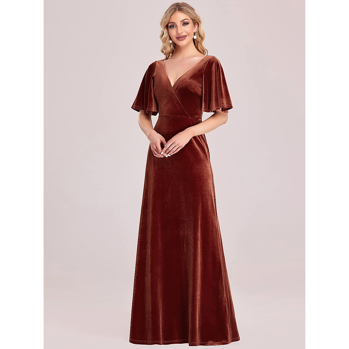 Ever-Pretty Women's Retro Evening Gown A Line V-Neck Wrap Velvet Long Formal Dresses Maroon US12