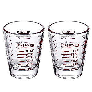 Shot Glasses Measuring cup Espresso Shot Glass Liquid Heavy Glass Wine Glass 2 Pack 26-Incremental Measurement 1oz, 6 Tsp, 2 Tbs, 30ml (2 pack-red)
