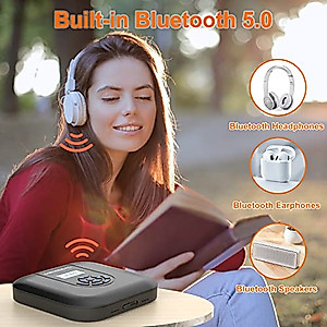 CD Player Portable, MONODEAL Bluetooth CD Player with Speakers and FM Transmitter, Rechargeable 1800mAh CD Player for Car and Home with LED Screen