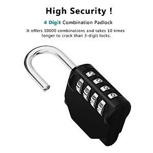 ZHEGE Lock, 4 Digit Combination Padlock Outdoor, School Lock, Gym Lock and Black Lock
