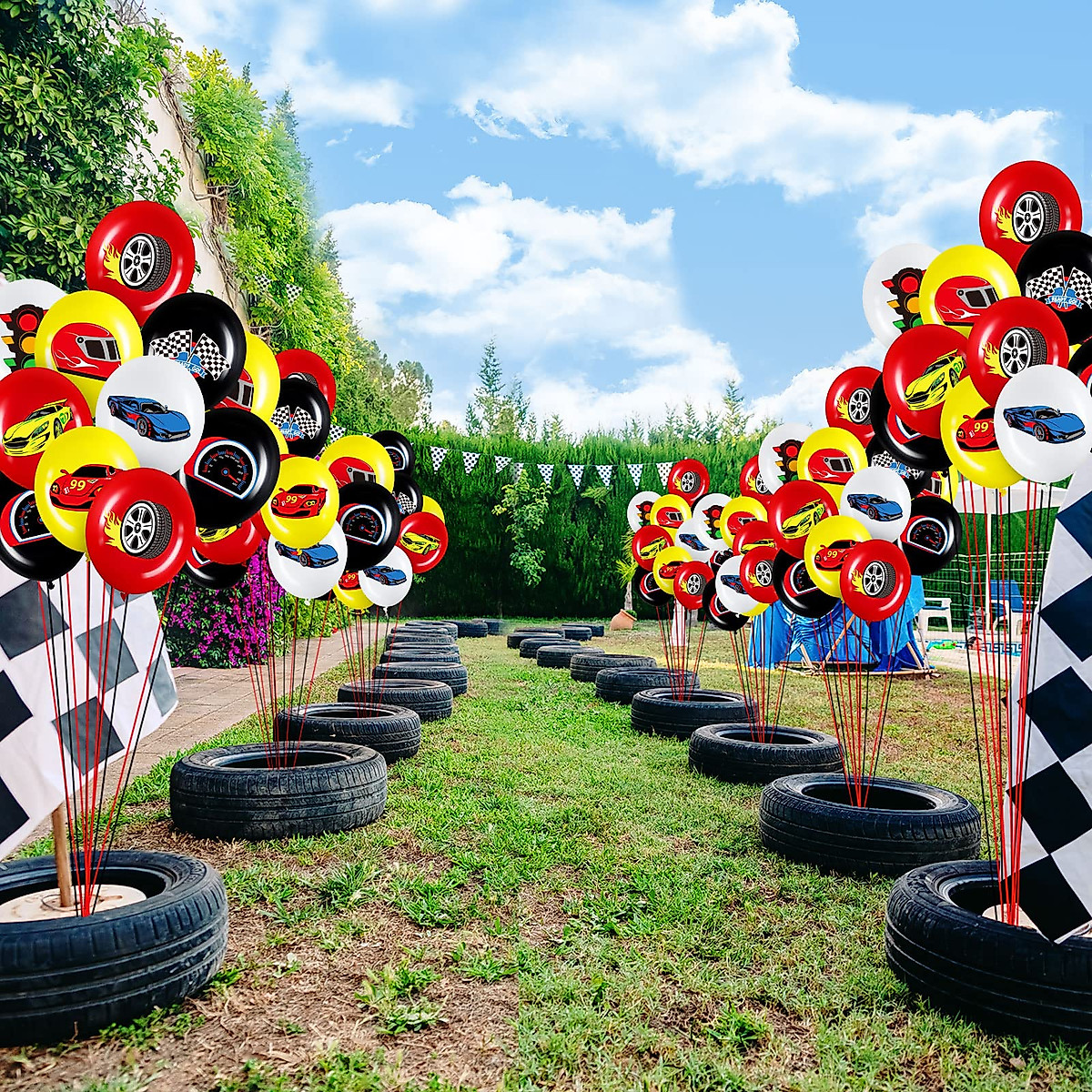 40 Pack Race Cars Balloons Birthday Party Supplies,12 Inch Checkered Flags Racing Party Latex Balloons for Race Fans Birthday Party One Two Fast Birthday Party Decorations Supplies