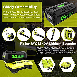 Homesuit 40V Battery Replacement for Ryobi 40V Battery and 40V Battery Charger Combo, Compatible with Ryobi 40 Volt Lithium Battery 6.5Ah OP4026 OP40601 OP4050A OP4040 OP4030 OP4050 OP4015 OP40201