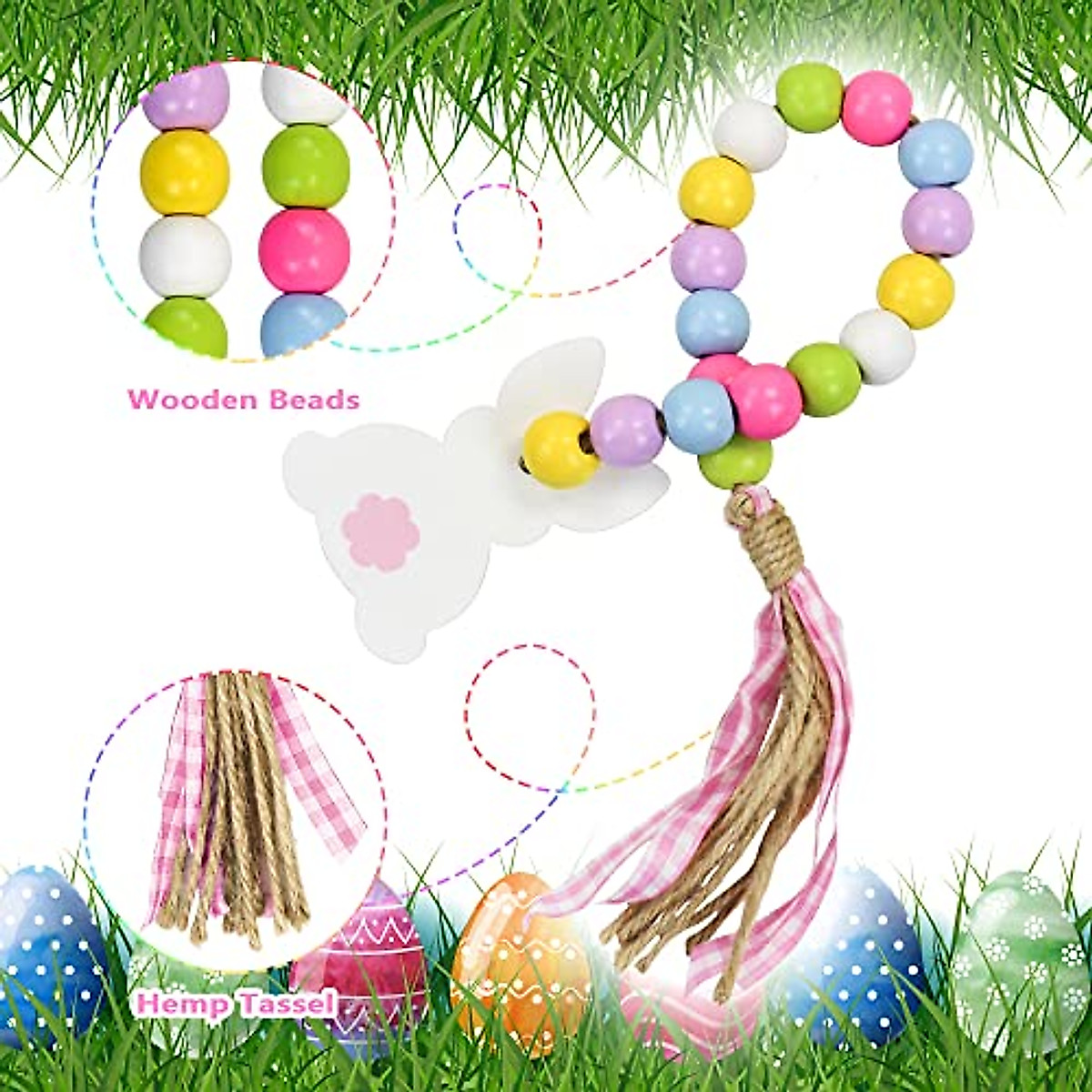 5 PCS Easter Gnome Tiered Tray Decor (Tray Not Included) - Gnomes Plush, Happy Easter Egg Mini Wood Sign, Wooden Bunny Bead Garland - Spring Easter Gift, Easter Day Party Decor for Home Kitchen