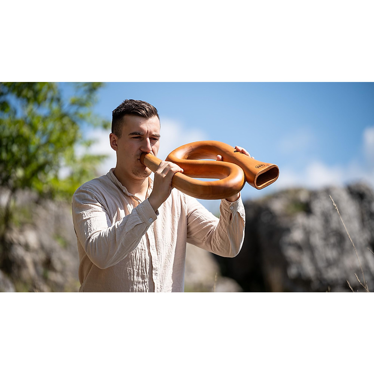 S-shaped Professional Didgeridoo for Meditation, Sound Healing Therapy, Yoga and Circular Breathing — NOT MADE IN CHINA — Mahogany Wood, 2-YEAR WARRANTY