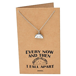 quan jewelry Taco Necklace, Gifts for Foodie Taco Lovers Mexican Food, Spanish Taco, Fall Apart Funny Quote Pendant Charm - Handmade, Rhodium Plated