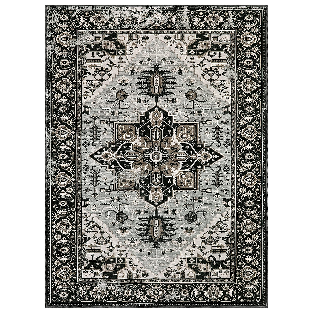 Lahome Boho Rugs for Living Room - 5x7 Area Rugs Machine Washable Throw Black Bedroom Rugs Ultra-Thin Non-Slip Large Dining Room Rug Oriental Indoor Floor Carpet for Kitchen Entraway Office Bathroom