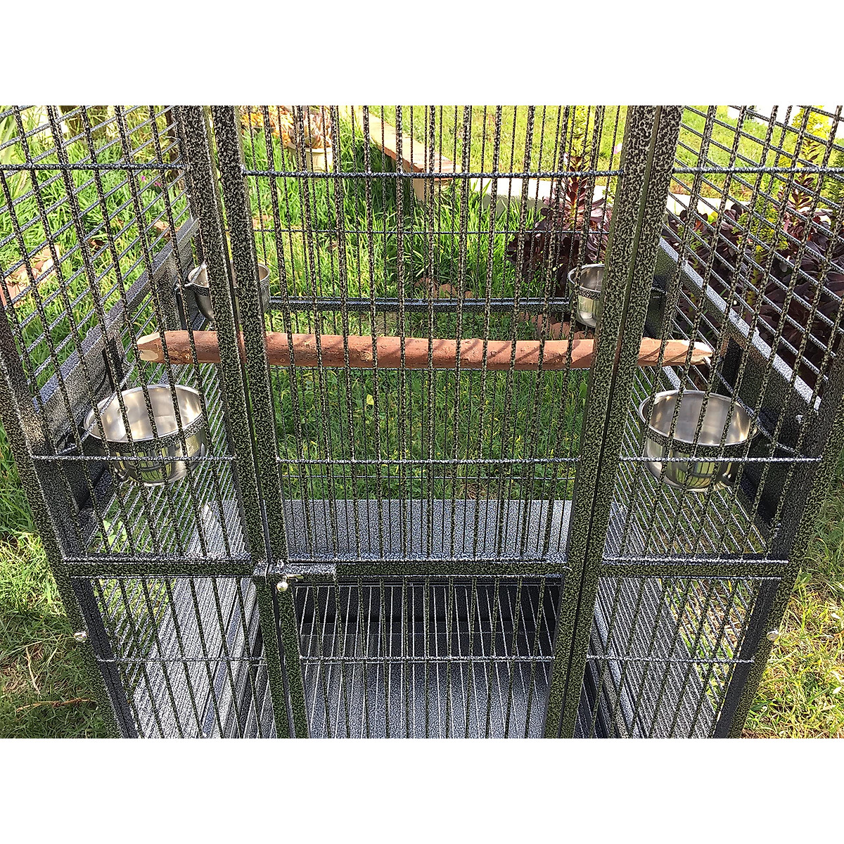 Large Elegant and Durable Wrought Iron Double Ladders Open Play Top Bird Parrot Rolling Cage, Include Seed Guard