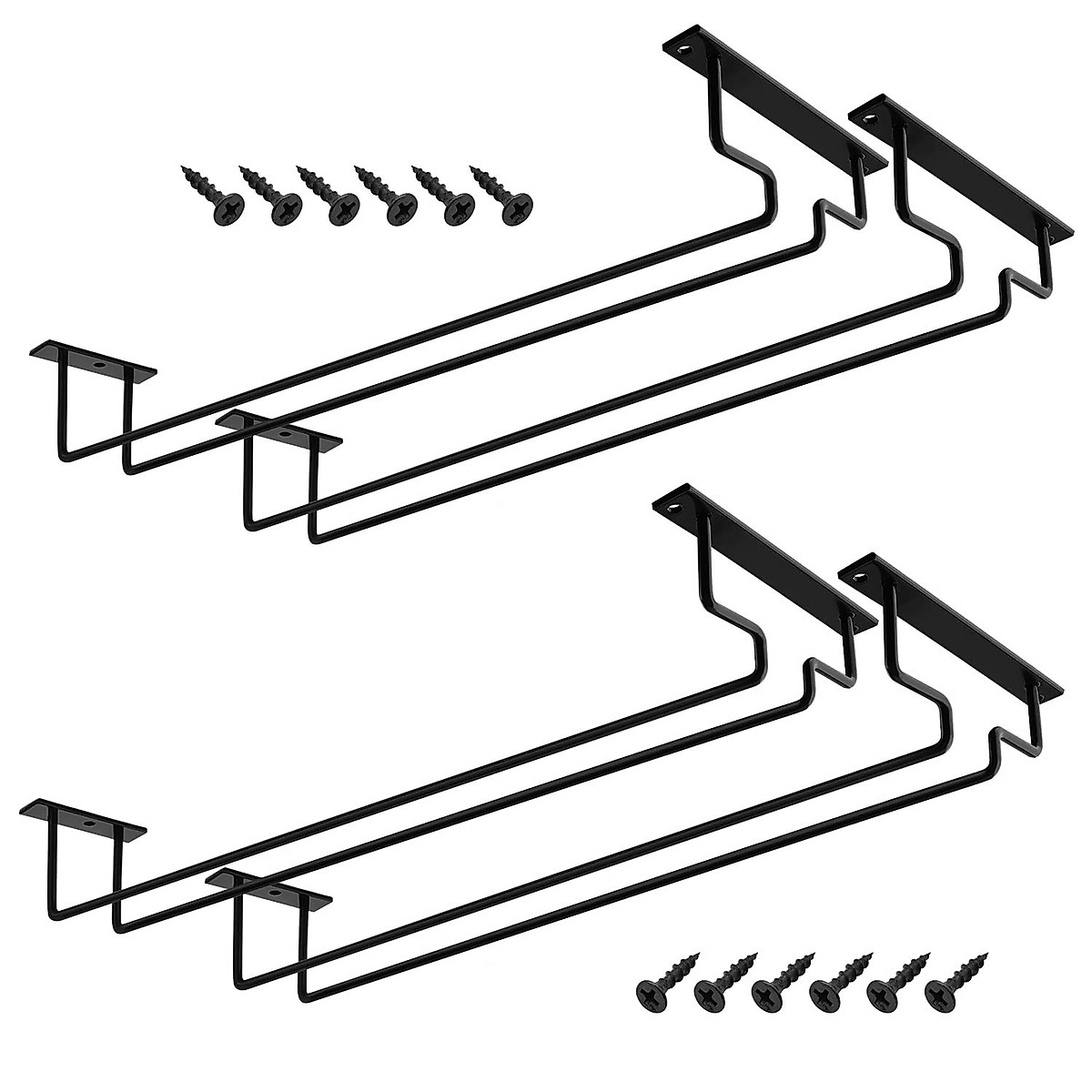 MOCOUM 4 Pack 15.6" Wine Glass Rack Under Cabinet Stemware Rack, Wine Glass Hangers Rack Wire Wine Glass Holder Storage Hanger Hold Up To 10 Wine Glasses for Cabinet Kitchen Bar (Black, 4 pack)