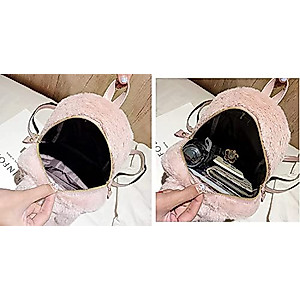CHERSE Kawaii Fluffy Purse Backpack Plush Backpack Furry Bag Fuzzy Bag Girls Women Faux Fur Travel Daypacks Rabbit Design (Light Brown)