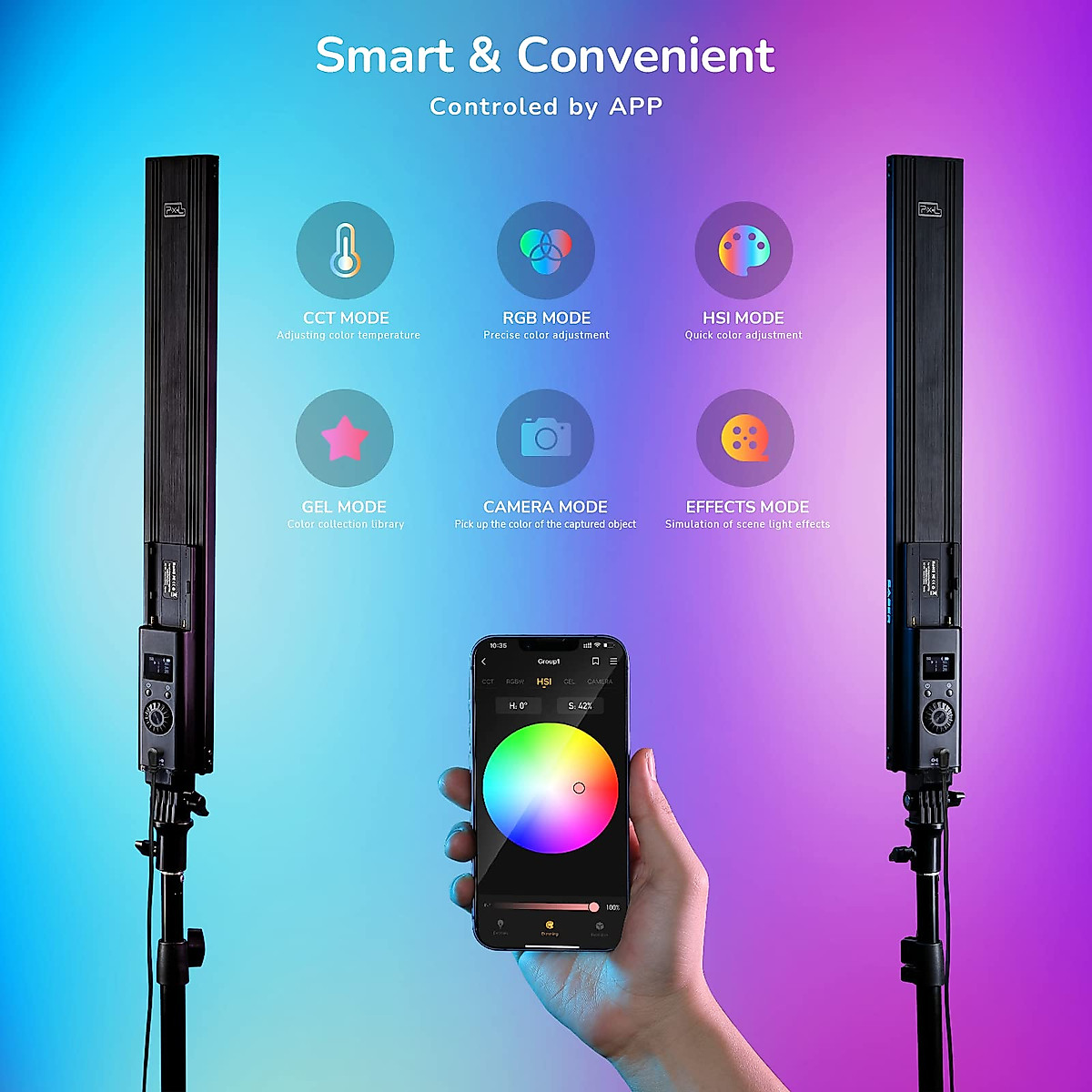 LED Tube Lights with 2500-8500K for Video|Light Wand from Pixel| Led Light Stick with Tripods| Light Wand Photography 2 Packs|RGB Tube Light with Carrying Bag|Photo Led Light Bar Controlled by APP