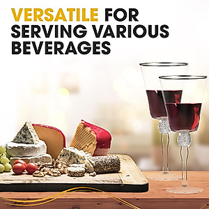 BERKWARE Premium Wine Glasses Set of 2 - Crystal Long Stem Wine Glass Goblet with Silver Rim & Rhinestone Design - 14.7 oz