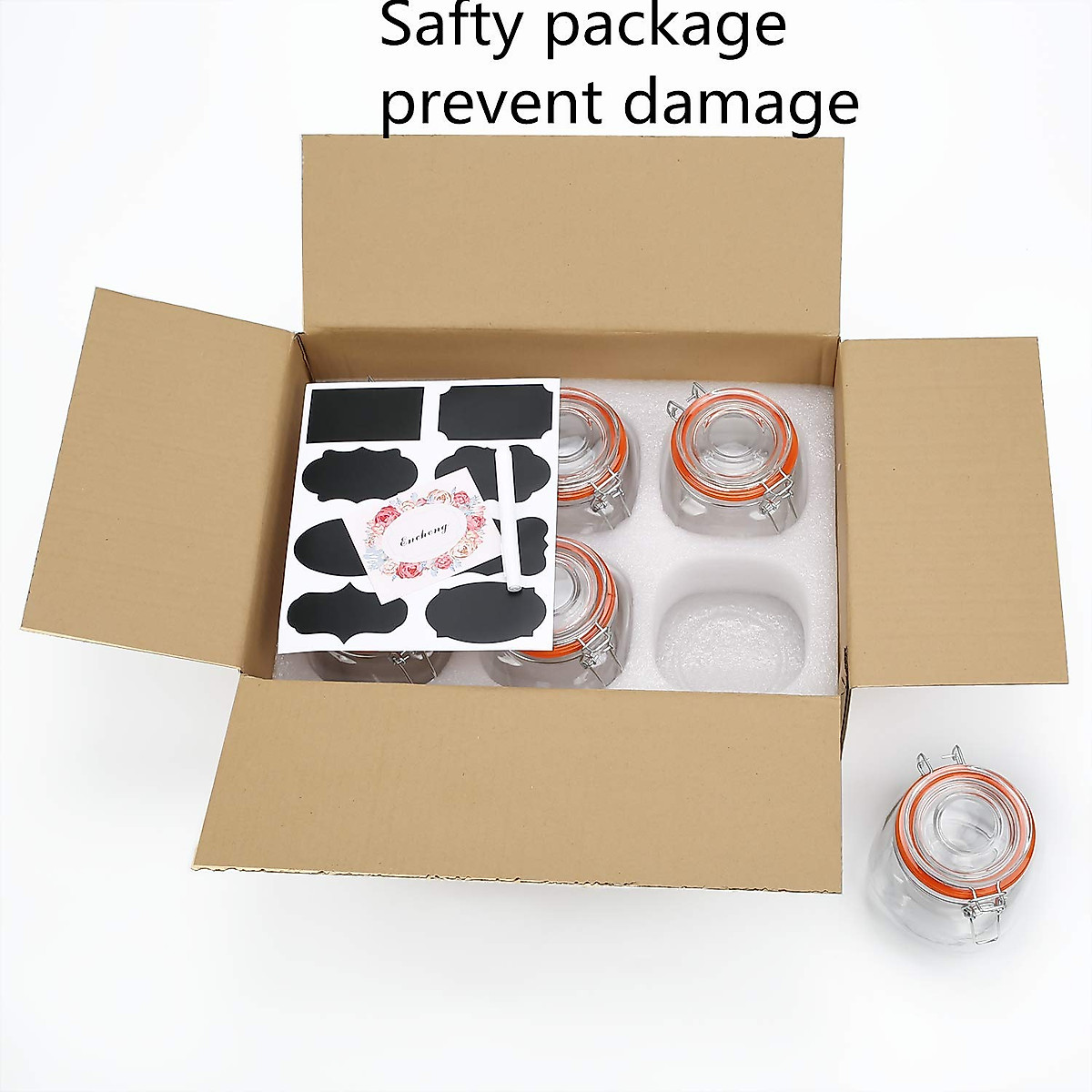 Encheng 16 oz Glass Jars With Airtight Lids And Leak Proof Rubber Gasket,Wide Mouth Mason Jars With Hinged Lids For Kitchen,Glass Storage Containers 6 Pack