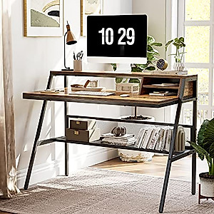 CubiCubi Computer Desk with 2 Storage Drawers, Home Office Writing Desk, Study Table for Small Space, (Brown, Storage Shelves)