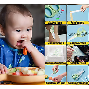 Baby Food Scissors with Travel Case and Tongs Set, Fully Detachable Ceramic Kids Food Scissors with Safety Lock, Dishwasher Safe, Ideal for Noodles, Meats, Vegetables, Pizza and Fruits (A)