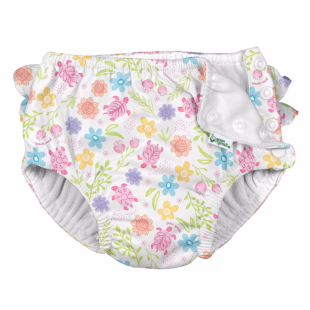 i Play Girls Reusable Absorbent Baby Swim Diapers White Turtle Floral 6 Months