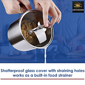 Stainless Steel Saucepan with Glass Lid, Multipurpose 1.5 Quart Sauce pan Sauce Pot with Straining Cover & Pour Spouts for Boiling Milk, Sauce, Gravies, Pasta, Noodles