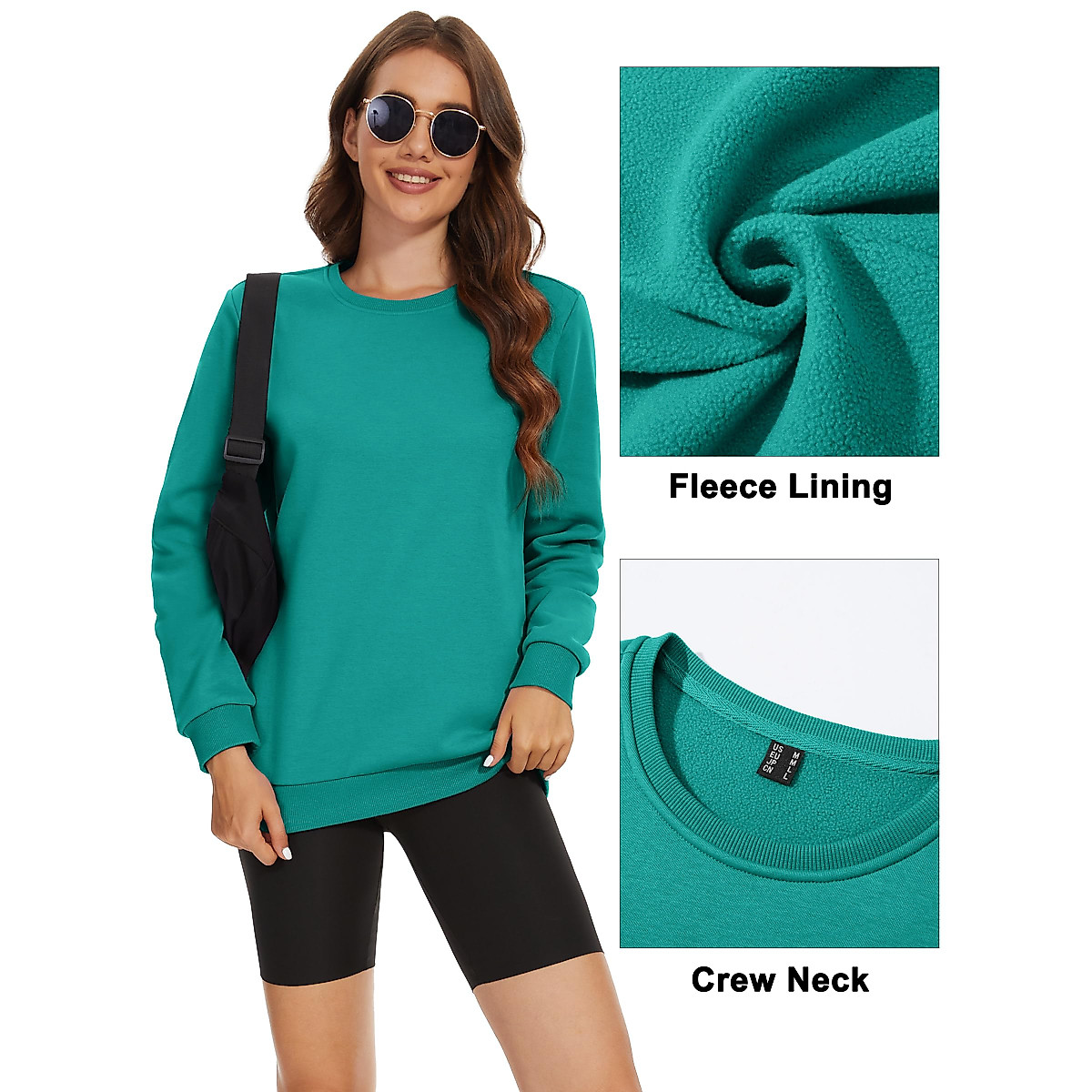 MAGCOMSEN Women's Pullover Crewneck Fleece Lined Sweatshirt Cozy Soft Cotton Winter Shirts Warm Long Sleeve Green XXL