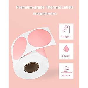 Bluetooth Label Printer with Thermal Round Pink Label - 2", 750 Sheets，1 Roll