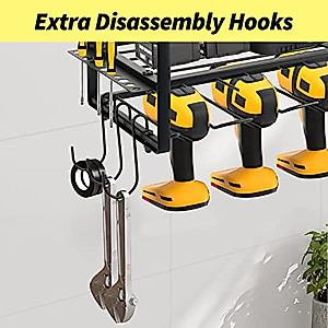OSYRGUBIOE Power Tool Organizer with 4 Hooks Heavy Duty 7 Drill Holder Wall Mount Garage Tool Organizers and Storage Utility Storage Rack for Cordless Drill Charging Station…