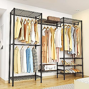 Golpart Freestanding Garment Rack Portable Closet Clothes Racks for Hanging Clothes, Heavy Duty Metal Adjustable Clothing Rack with 4 Hanging Rod & 8 Shelve, Stand Wardrobe Closet, Max Load 800LBS