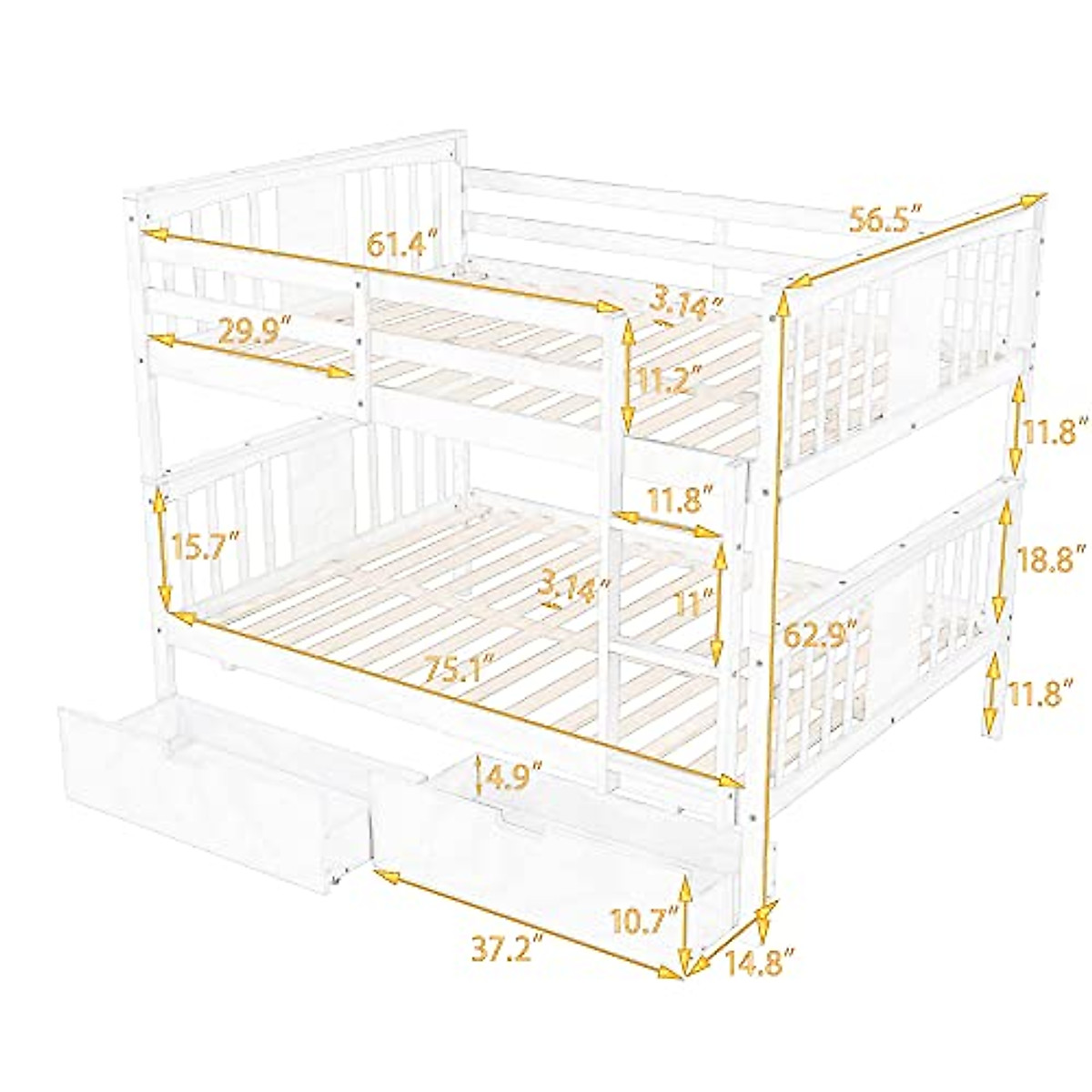 Harper & Bright Designs Full Over Full Bunk Beds with Storage,Wood Bunk Beds Full Over Full Size with Drawers,Full Bunk Beds with High Length Guardrail for Kids,Teens,Adults, Grey