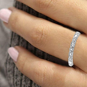 Beyond Brilliance 1/4 Carat Diamond, Bezel-Set Platinum Round & Baguette Diamond Bridal Wedding Band Ring (I-J, SI2-I1) Natural Diamond Wedding Ring For Women | Gift Box Included