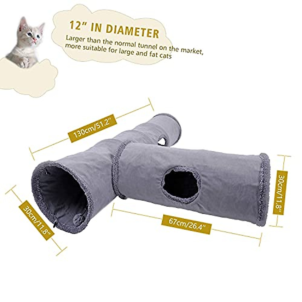 Speedy Pet Collapsible Cat Tunnel, Cat Toys Play Tunnel Durable Suede Hideaway Pet Crinkle Tunnel with Ball M