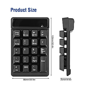 RaceGT Bluetooth Number pad, 19-Keys Wireless Numeric Keypad, Portable Mini Multi-Function Accounting Number Keypad Keyboard Extensions for Laptop/Desktop/Notebook